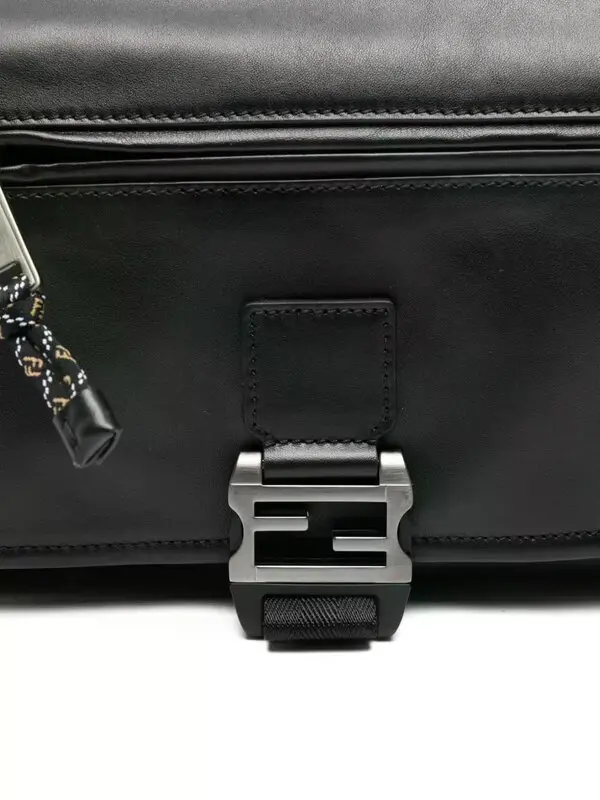 Fendi Flux Buckle Leather Messenger Bag - Black
