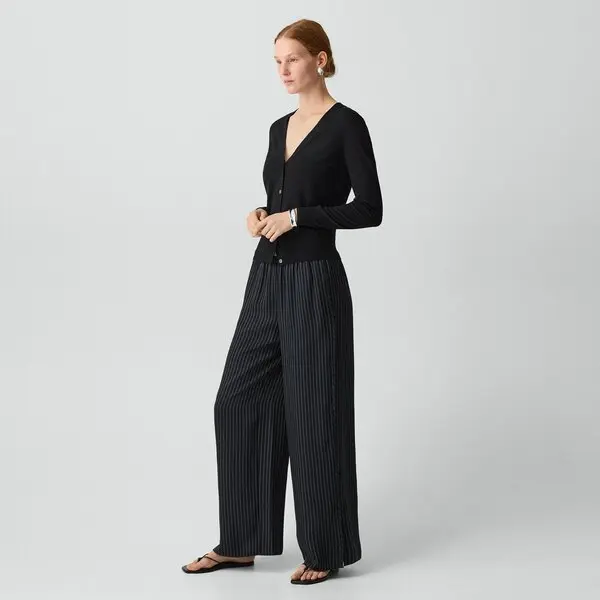 Theory Slit Pull-on Pant In Washed Stripe - Black Multi