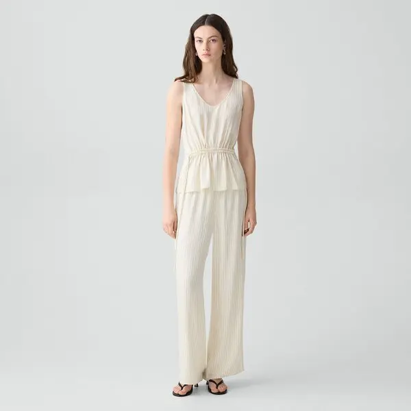 Theory Vented Pull-on Pant In Washed Stripe - Rice Multi