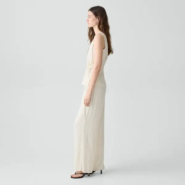 Theory Vented Pull-on Pant In Washed Stripe - Rice Multi