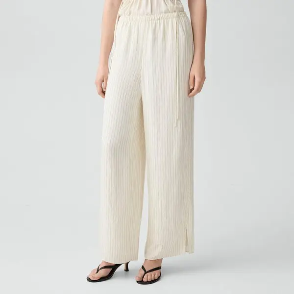 Theory Vented Pull-on Pant In Washed Stripe - Rice Multi
