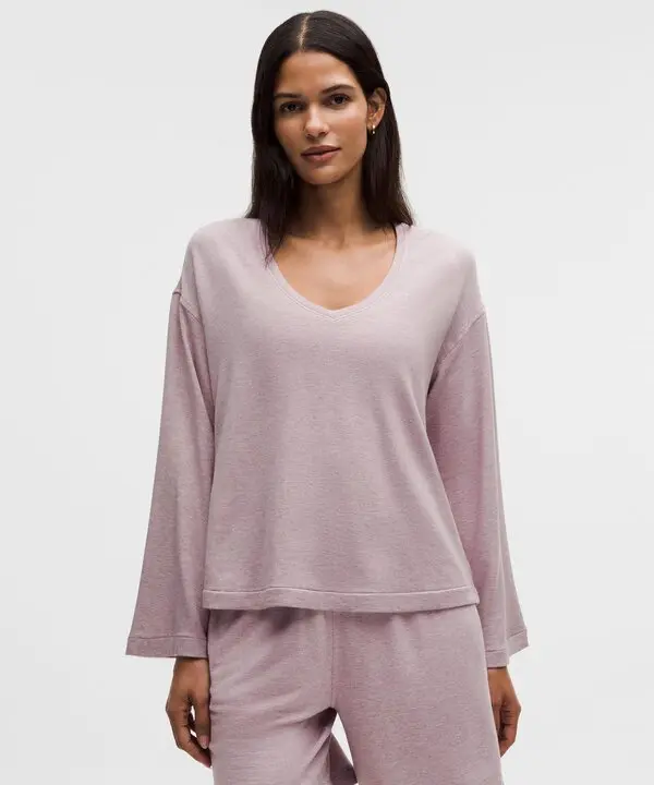 Lululemon Becalm V-neck Bell Sleeve Shirt - Heathered Porcelain Pink
