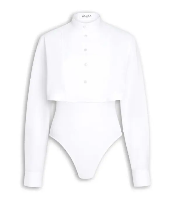 Alaïa Cotton Poplin Shirt Bodysuit - White