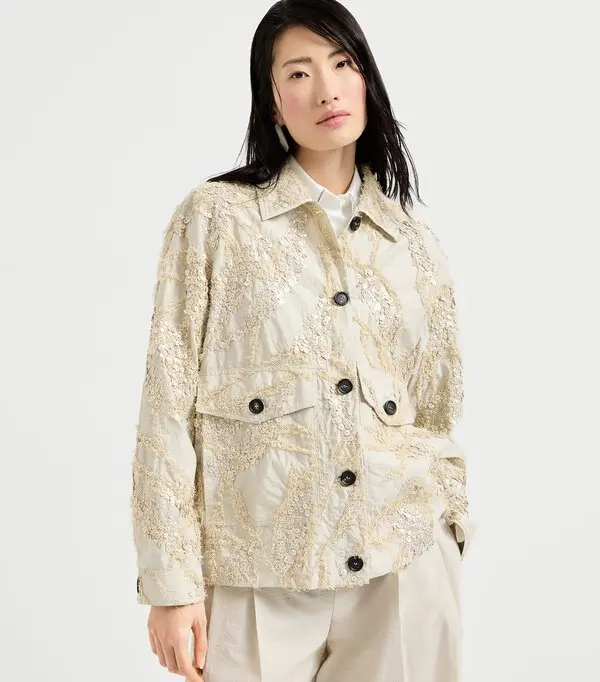 Brunello Cucinelli Cotton-blend Embroidered Poplin Jacket - Grey