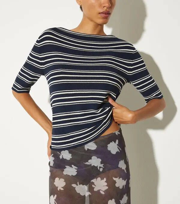 Max & Co. Stripe Boat-neck Crop Top - Blue