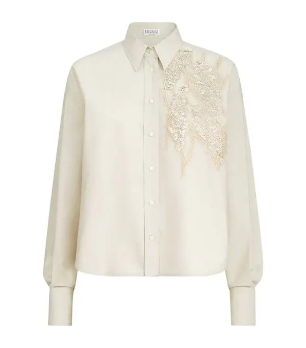 Brunello Cucinelli Cotton-blend Embroidered Poplin Shirt