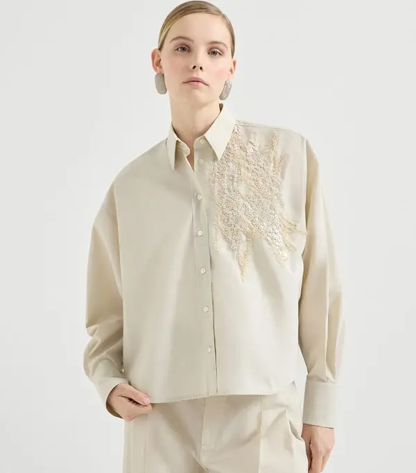 Brunello Cucinelli Cotton-blend Embroidered Poplin Shirt