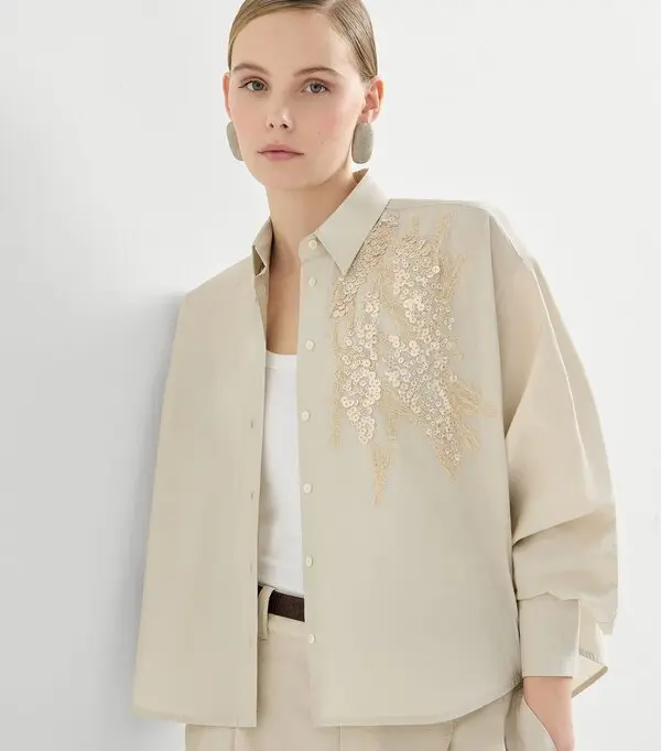 Brunello Cucinelli Cotton-blend Embroidered Poplin Shirt
