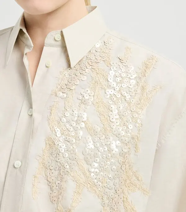 Brunello Cucinelli Cotton-blend Embroidered Poplin Shirt