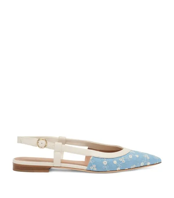 MALONE SOULIERS Denim-leather Tate Slingback Flats - Blue