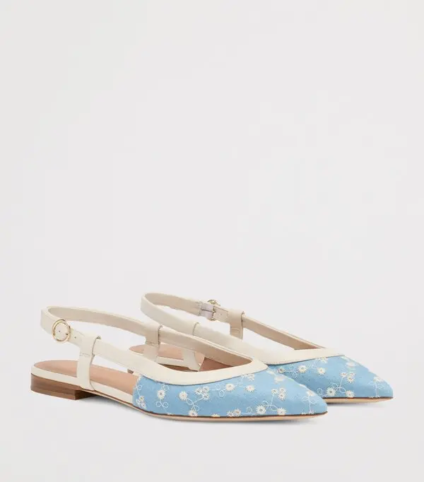 MALONE SOULIERS Denim-leather Tate Slingback Flats - Blue