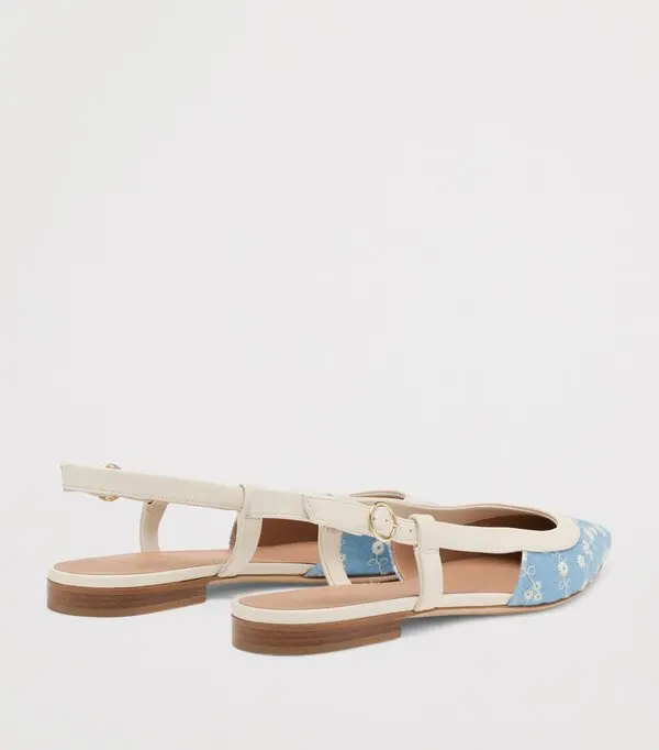 MALONE SOULIERS Denim-leather Tate Slingback Flats - Blue