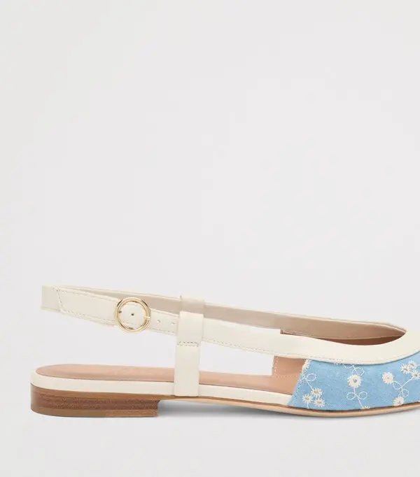 MALONE SOULIERS Denim-leather Tate Slingback Flats - Blue