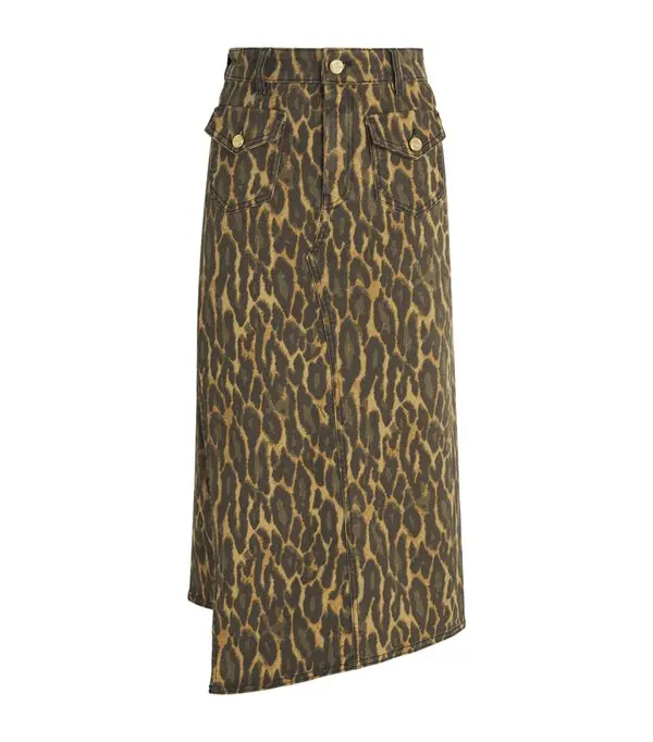 GANNI Leopard Denim Midi Skirt