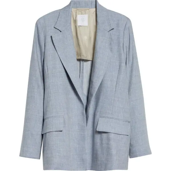 Eleventy Open Front Linen & Wool Jacket - 130 Sky Blue