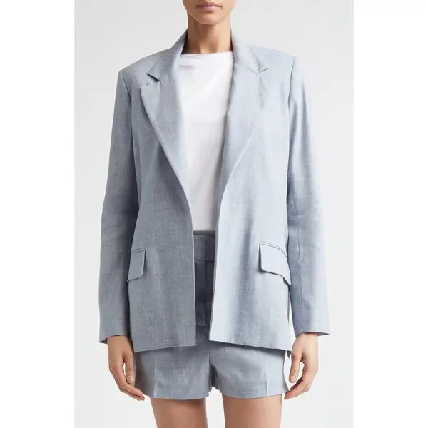 Eleventy Open Front Linen And Wool Jacket - 130 Sky Blue