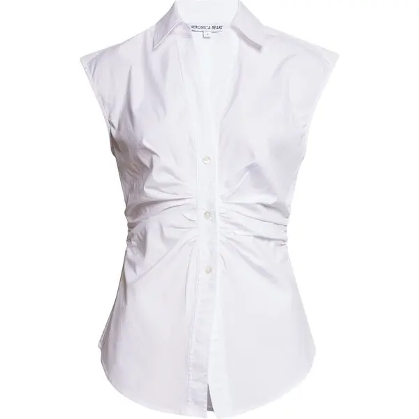 Veronica Beard Devra Ruched Button-up Shirt - White