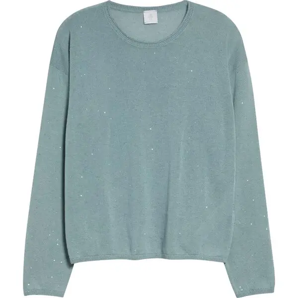 Eleventy Sequin Silk & Cotton Crewneck Sweater - 175 Jade