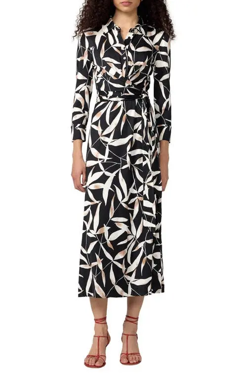 Diane Von Furstenberg Sana Two Leaf Print Wrap Shirtdress - Bay Leaf Black