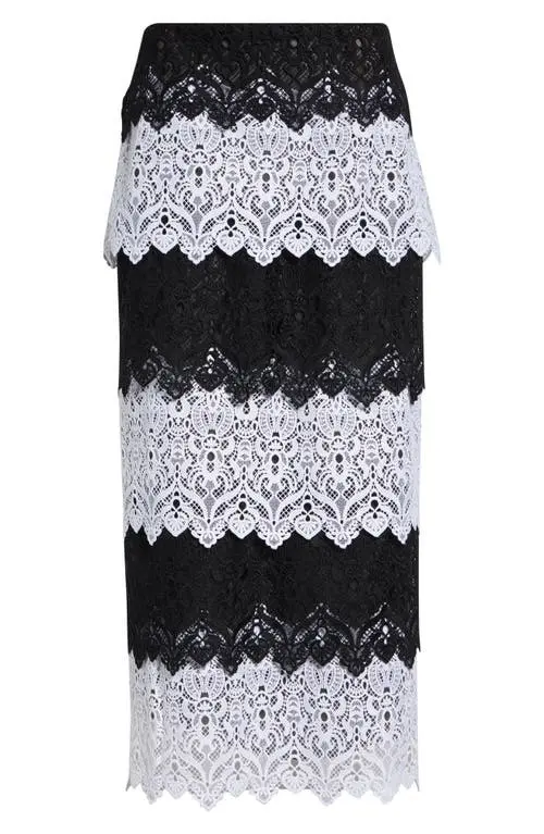 Carolina Herrera Layered Lace Pencil Skirt - Black/white