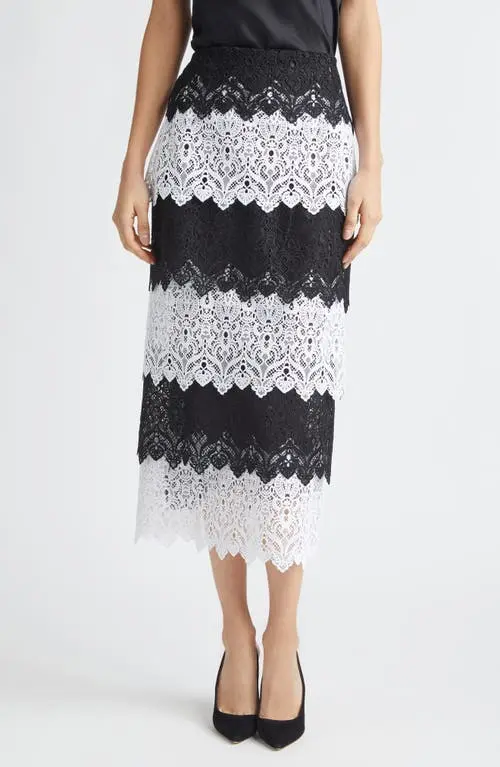 Carolina Herrera Layered Lace Pencil Skirt - Black/white