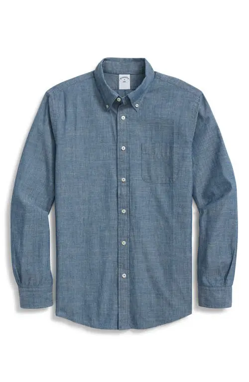 Brooks Brothers Regular Fit Cotton Chambray Button-down Shirt - Chambray Dark