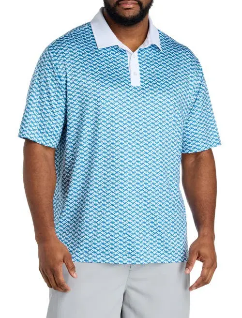 REEBOK Big & Tall Contrast-placket Diamond Printed Polo Shirt - Warped Blue
