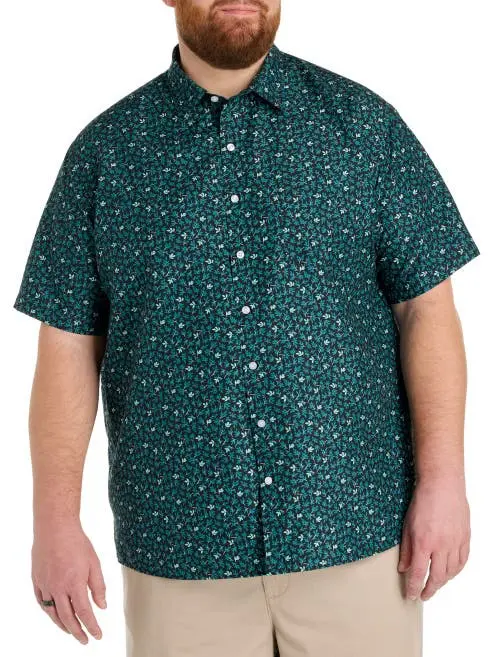 HARBOR BAY BY DXL Big & Tall Fern Print Microfiber Sport Shirt - Green