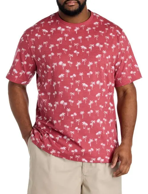 HARBOR BAY BY DXL Big & Tall Moisture-wicking Palm Print T-shirt V2 - Earth Red
