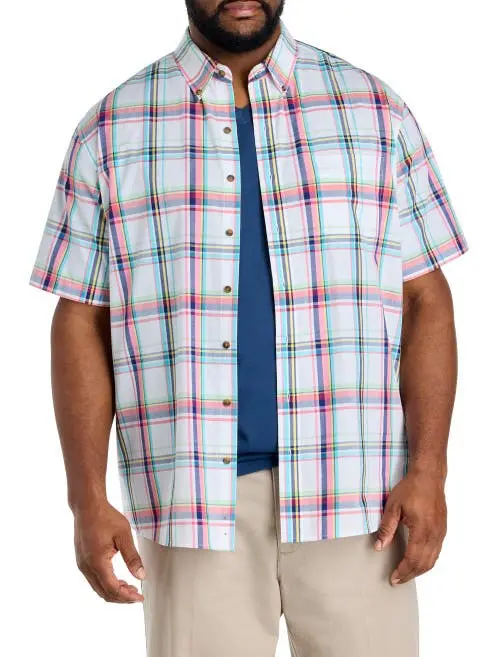 HARBOR BAY BY DXL Big & Tall Easy-care Large Plaid Sport Shirt V3 - White