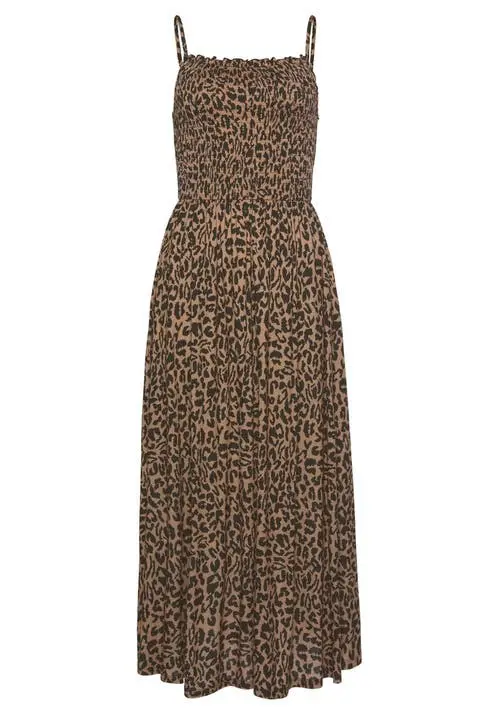 LASCANA Smocked Print Midi Dress