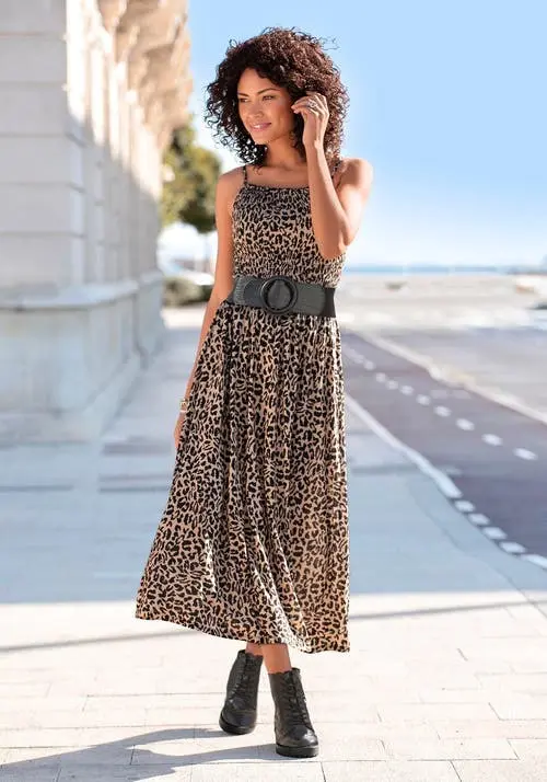 LASCANA Smocked Print Midi Dress