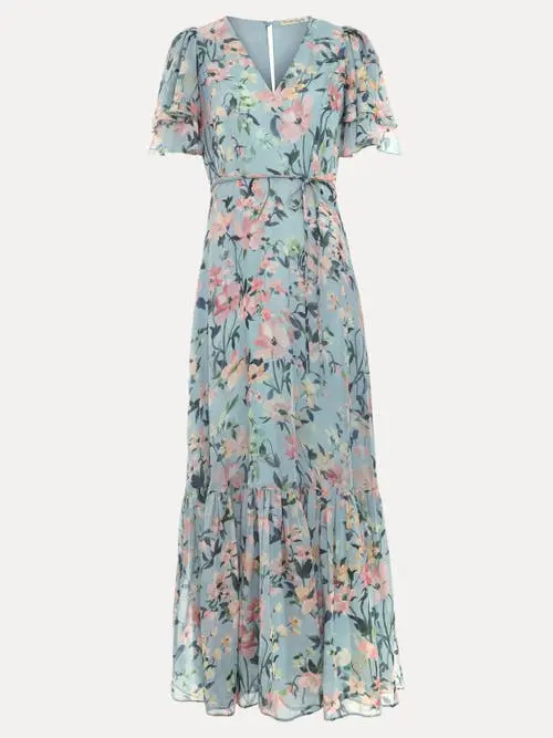 PHASE EIGHT Violet Floral V-neck Maxi Dress