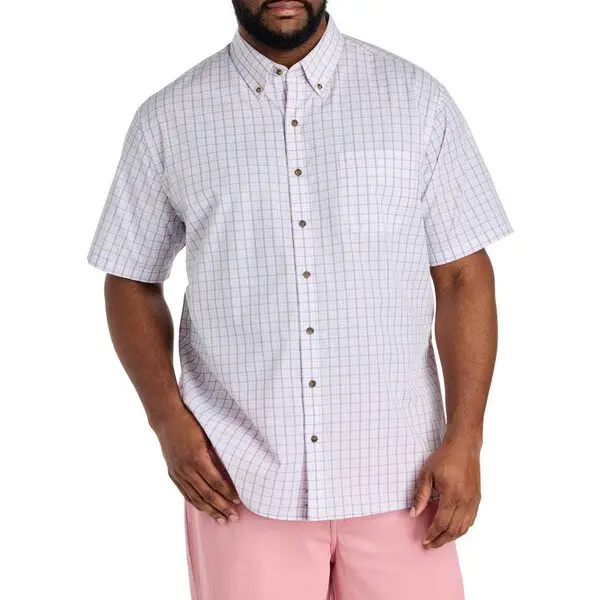 HARBOR BAY BY DXL Big & Tall Easy-care Small Plaid Sport Shirt V3 - Purple Pink