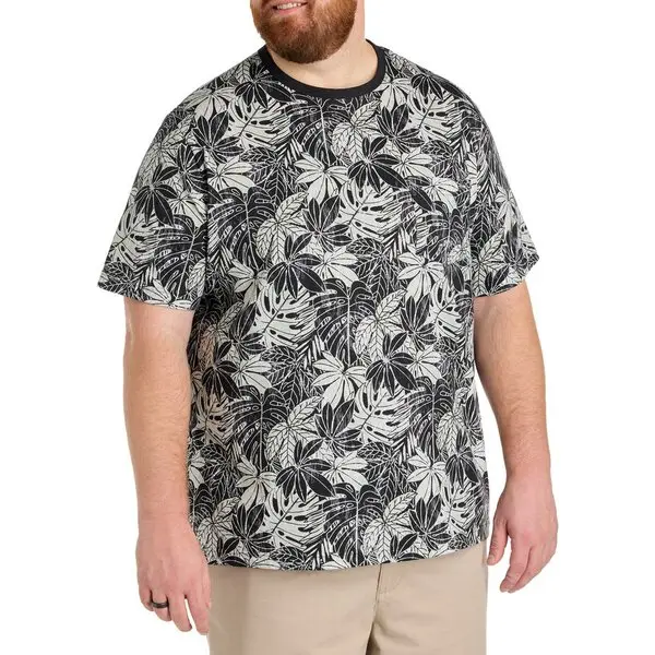 HARBOR BAY BY DXL Big & Tall Moisture-wicking Leaf Print Pocket T-shirt - Black