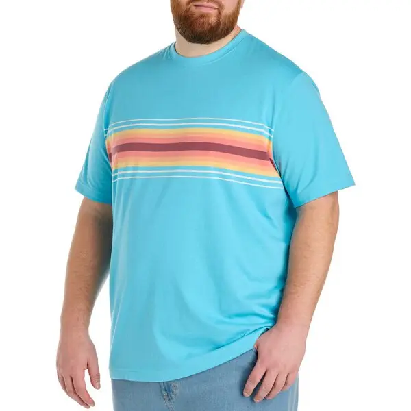 HARBOR BAY BY DXL Big & Tall Moisture-wicking Ombré Striped T-shirt - Blue Grotto