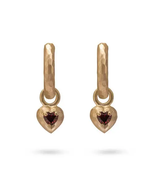 ELOISE JEWELRY Wander Hoops Medium With Heart Charms - Red Garnet
