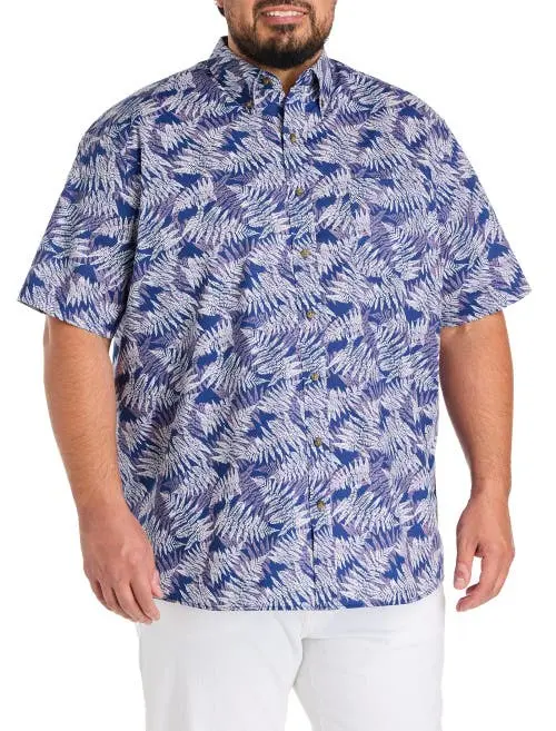 HARBOR BAY BY DXL Big & Tall Easy-care Fern Patterned Sport Shirt - Blue Multi