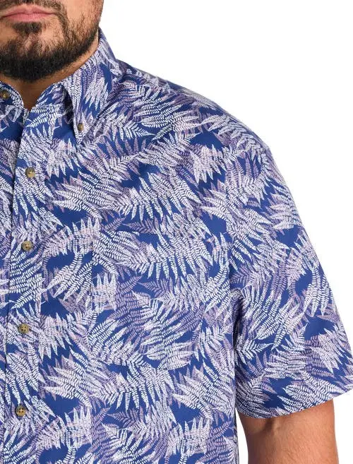 HARBOR BAY BY DXL Big & Tall Easy-care Fern Patterned Sport Shirt - Blue Multi