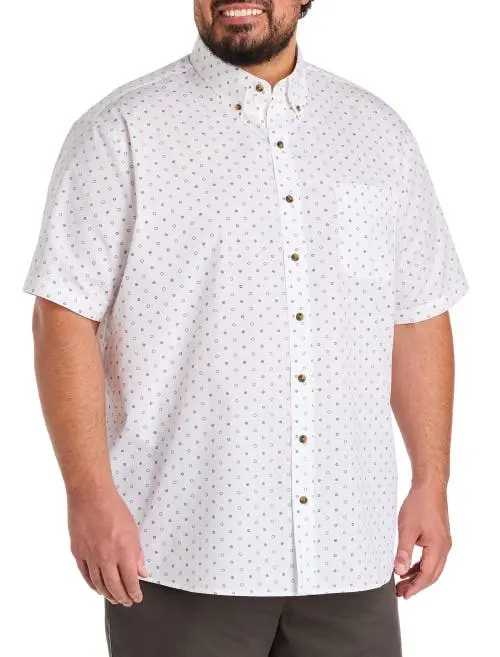HARBOR BAY BY DXL Big & Tall Easy-care Dot Print Sport Shirt - White