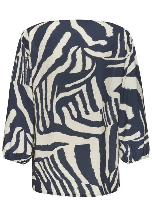 LASCANA Boat Neck Abstract Print Balloon Sleeve Blouse