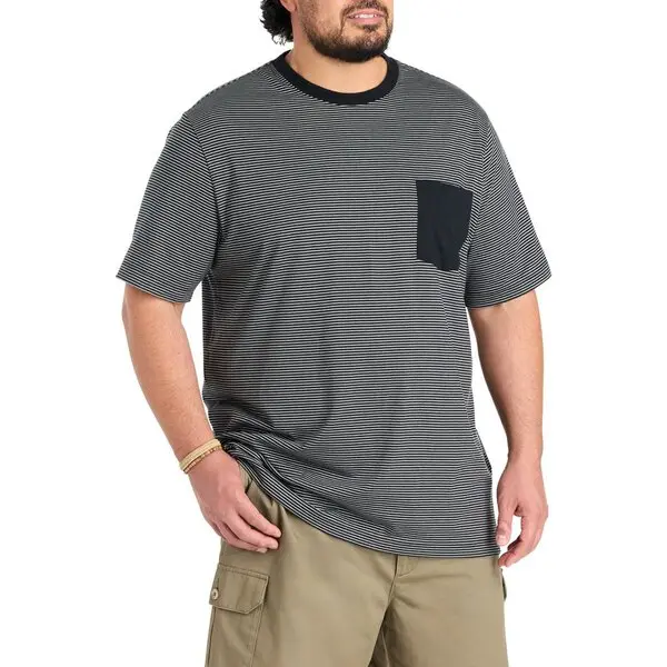 HARBOR BAY BY DXL Big & Tall Moisture-wicking Microstripe Pocket T-shirt - Black