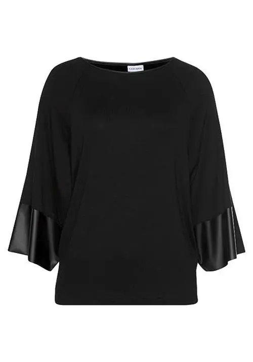 LASCANA Dolman Sleeve Leather Trim Top