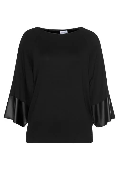 LASCANA Dolman Sleeve Leather Trim Top