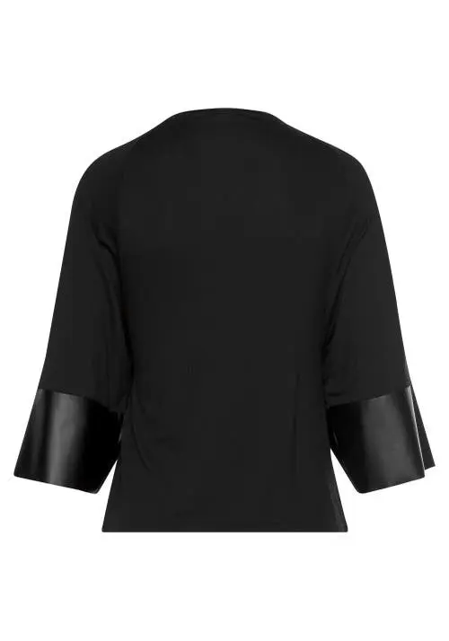 LASCANA Dolman Sleeve Leather Trim Top
