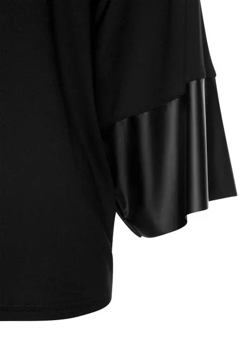 LASCANA Dolman Sleeve Leather Trim Top