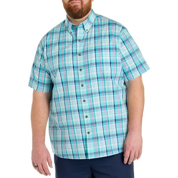 HARBOR BAY BY DXL Big & Tall Easy-care Medium Plaid Sport Shirt V6 - Blue Multi