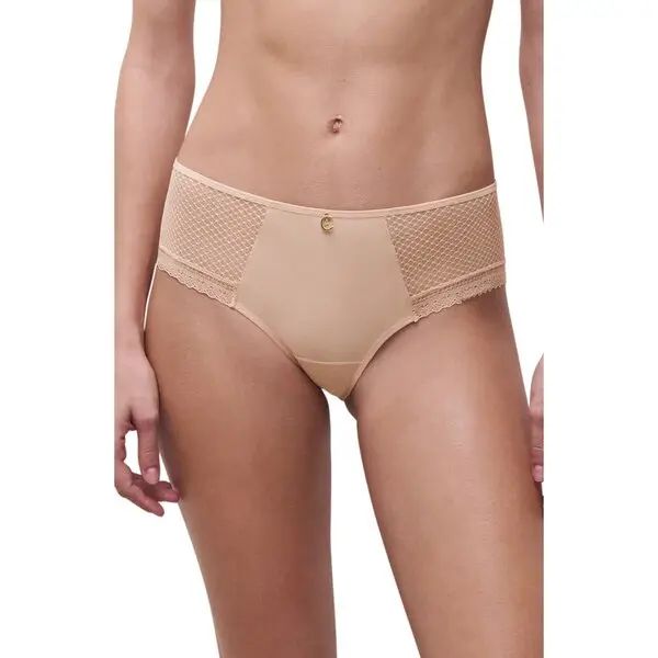 Chantelle Lace Trim Tulle & Microfiber Briefs - Beige Blush