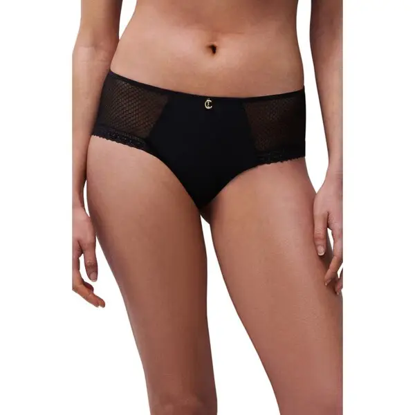 Chantelle Lace Trim Tulle & Microfiber Briefs - Black