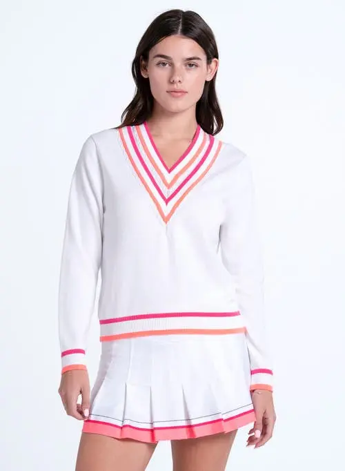 Lucky In Love Victory V-neck Sweater - White/pink